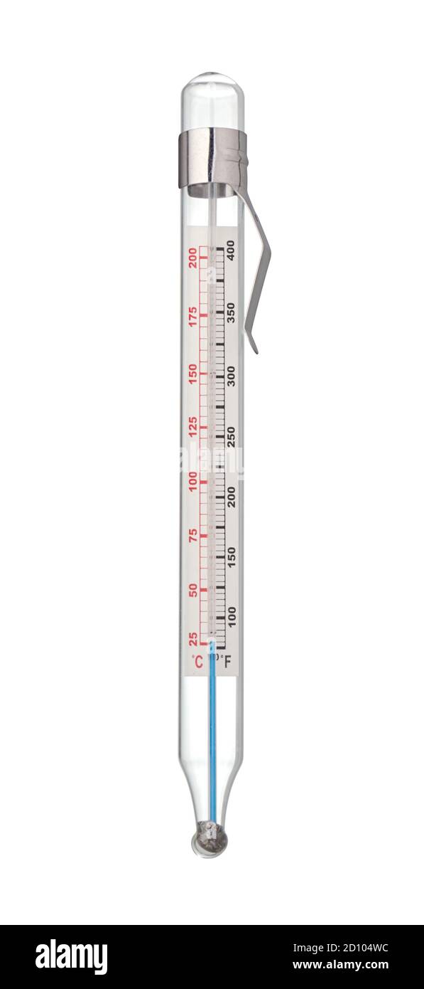 Glass candy thermometer isolated over white background Stock Photo - Alamy