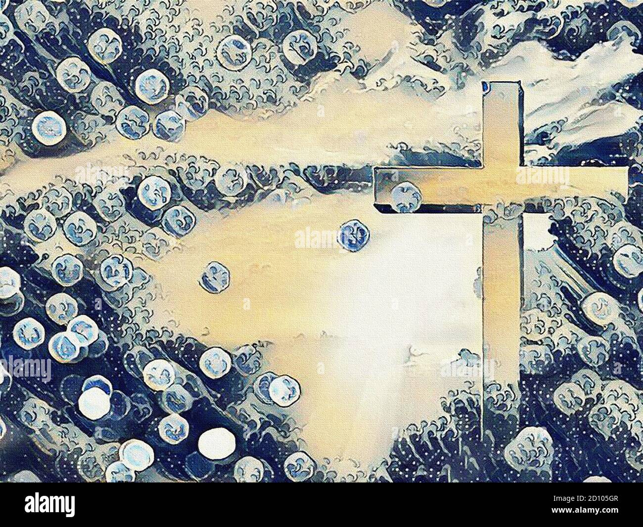 Spiritual painting. Cross in rays of light Stock Photo - Alamy