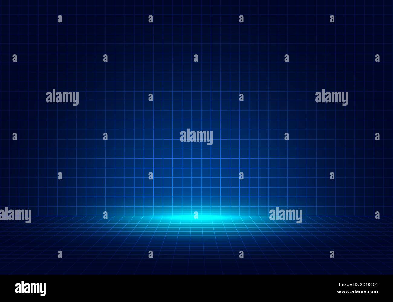 Abstract blue grid perspective design background with lighting. High ...