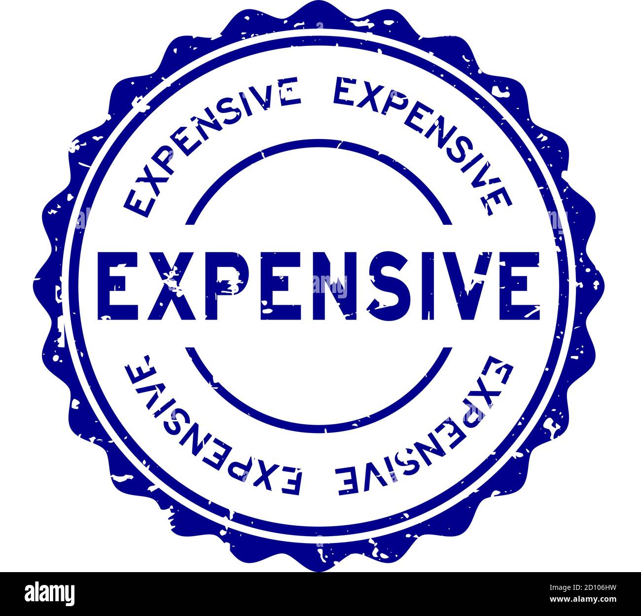 Grunge blue expensive word round rubber seal stamp on white background ...