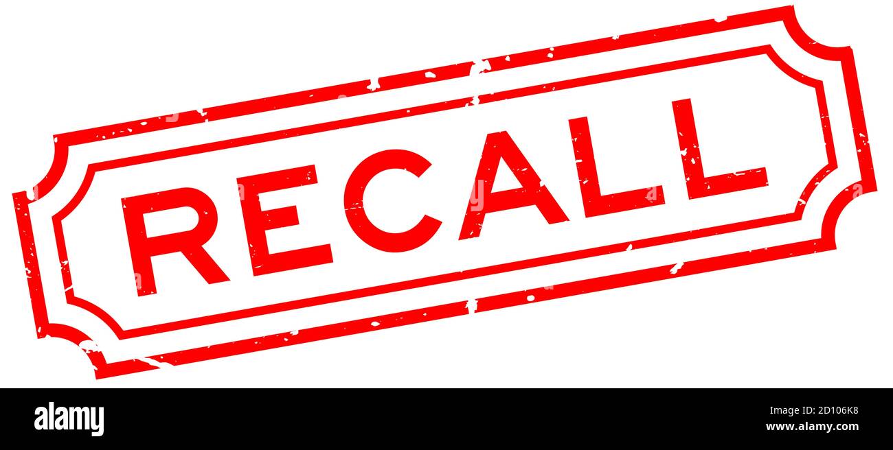 Grunge red recall word square rubber seal stamp on white background ...