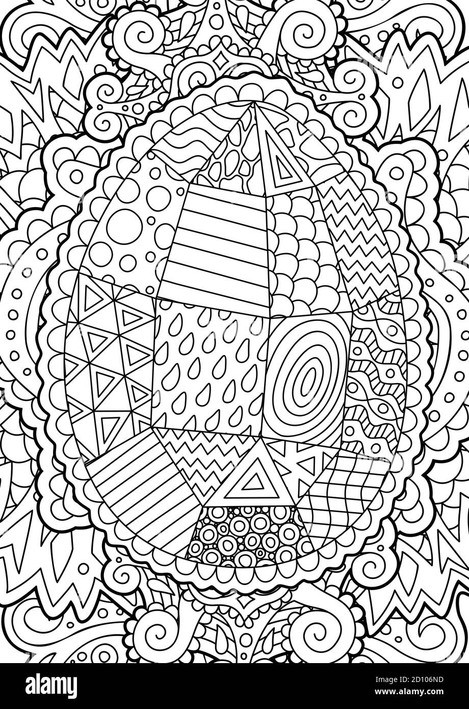 Beautiful coloring book page with monochrome decorative egg Stock ...