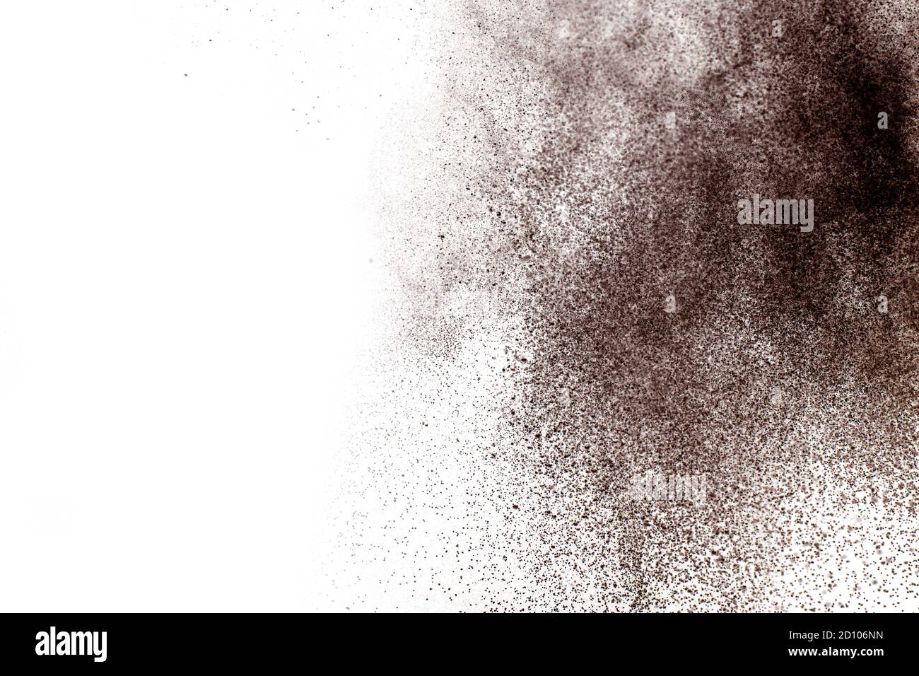 Brown powder dust cloud.Brown particles splattered on white background ...