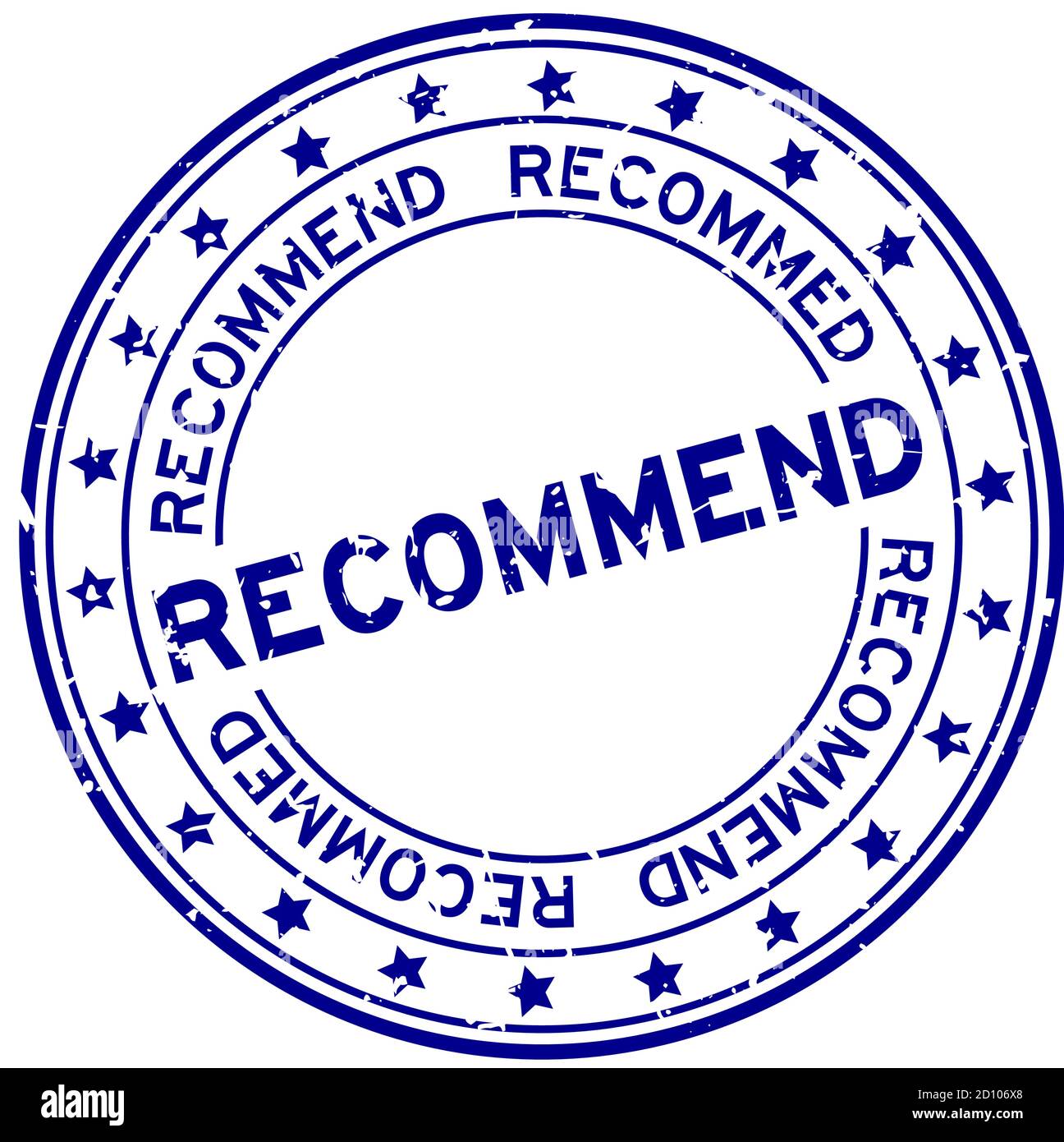 Grunge blue recommend word with star icon round rubber seal stamp on ...