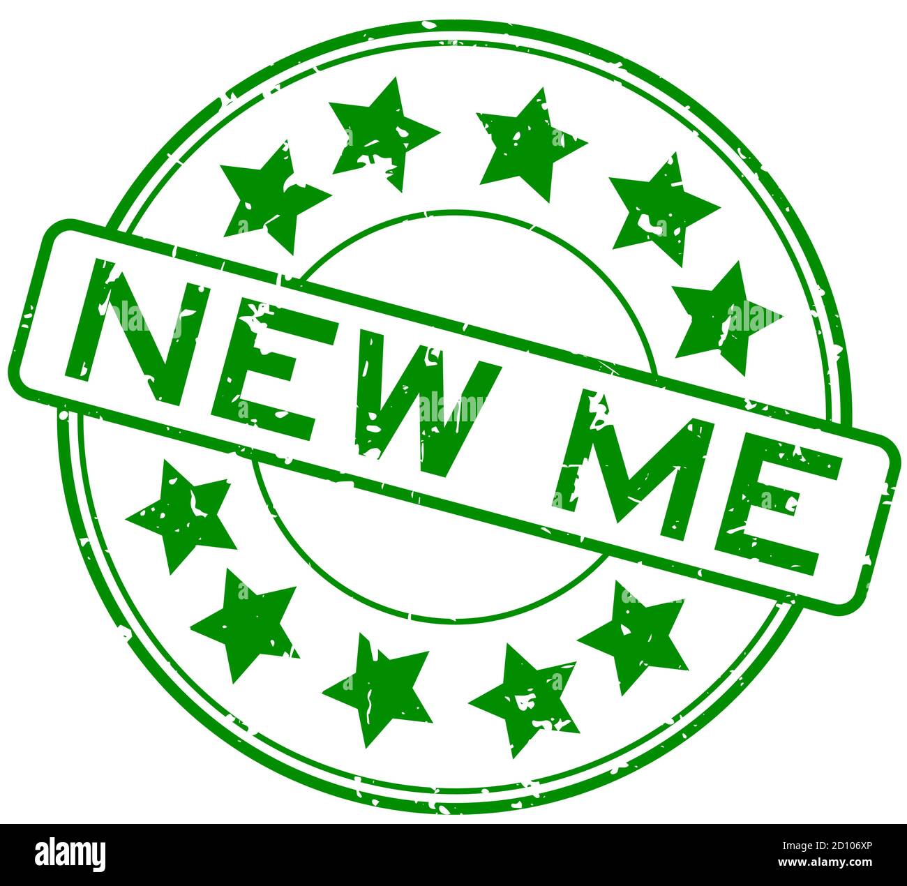 Grunge green new me word with star icon round rubber seal stamp on ...