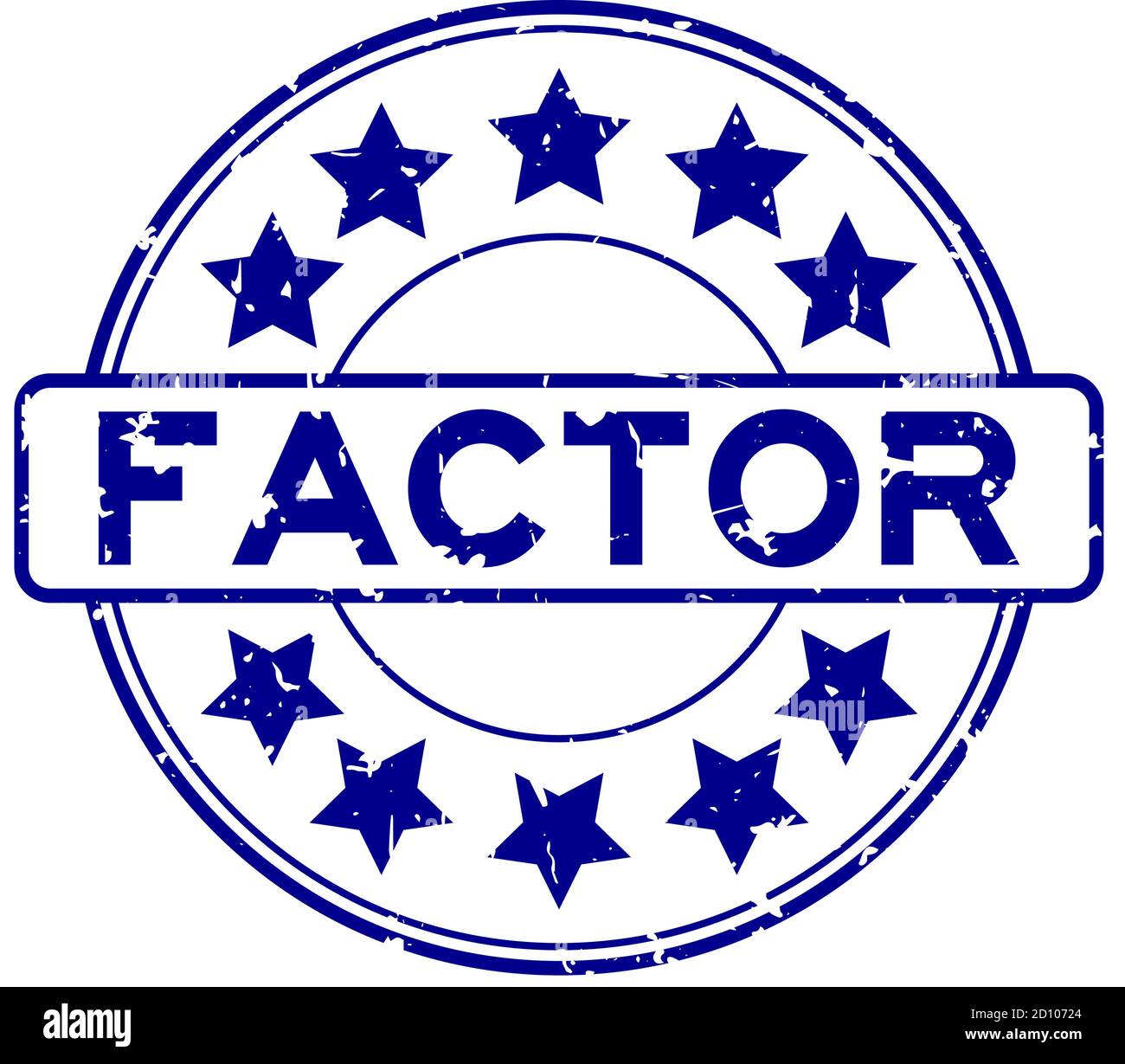 Grunge blue factor word with star icon round rubber seal stamp on white ...