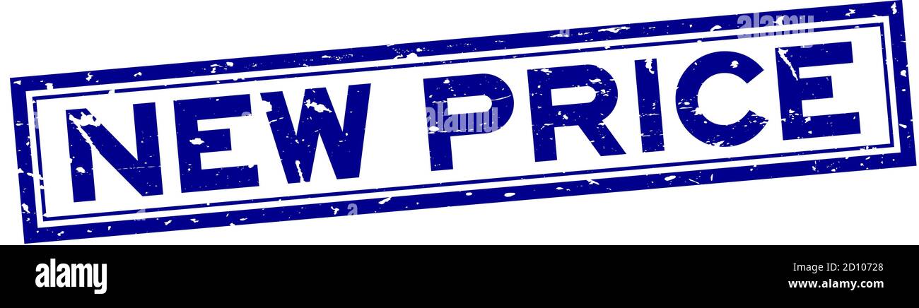 Grunge blue new price word square rubber seal stamp on white background ...