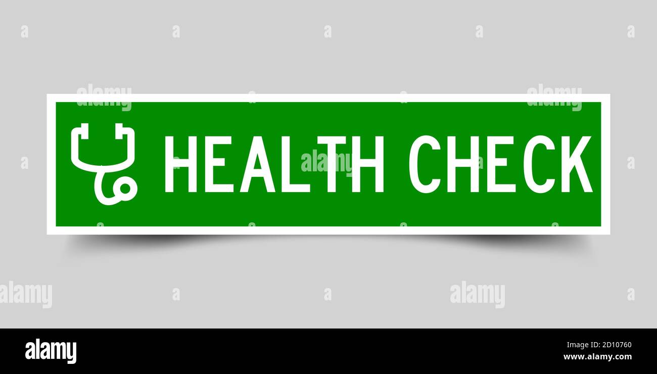 Square green color label with health check word with stethoscope icon ...