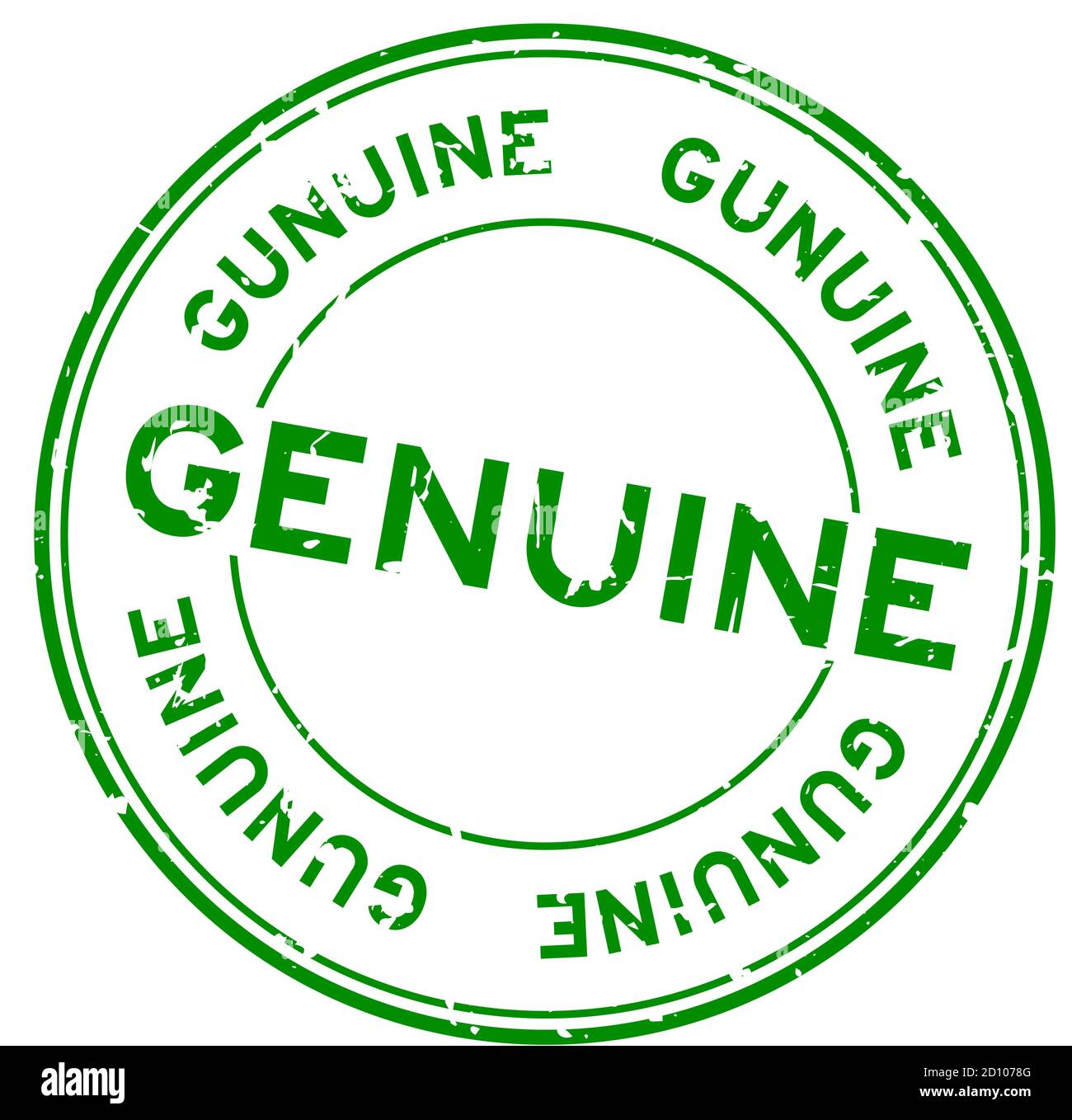 Grunge green genuine word round rubber seal stamp on white background ...