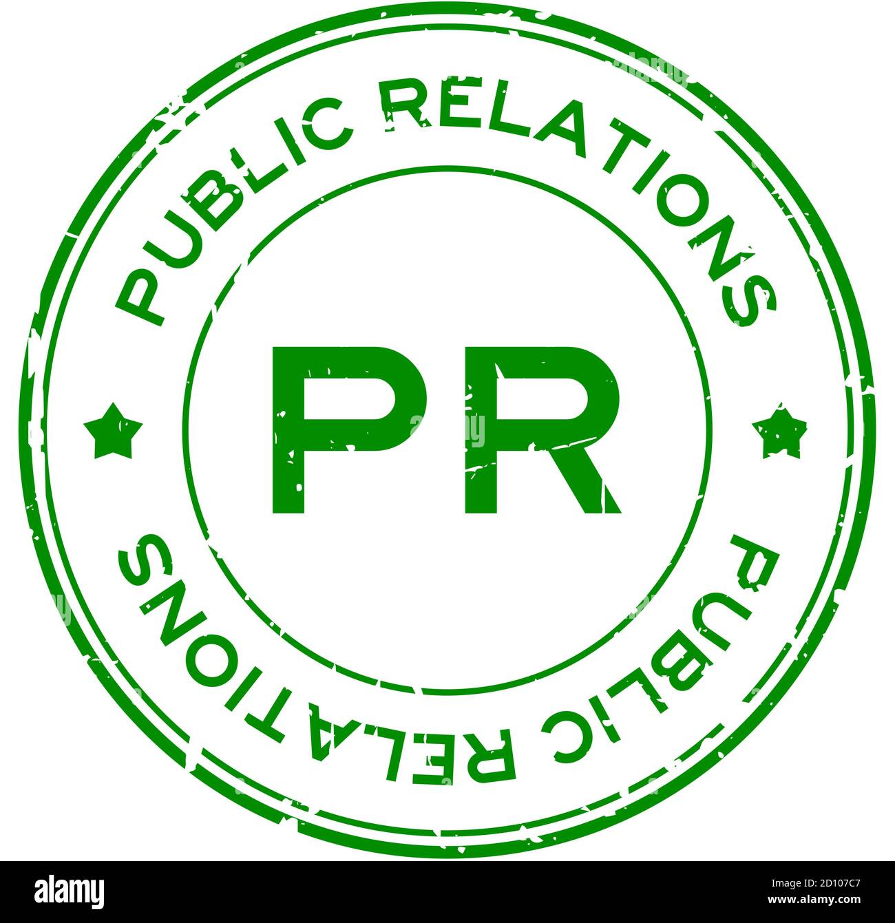 Grunge green PR Public Relations word round rubber seal stamp on white ...