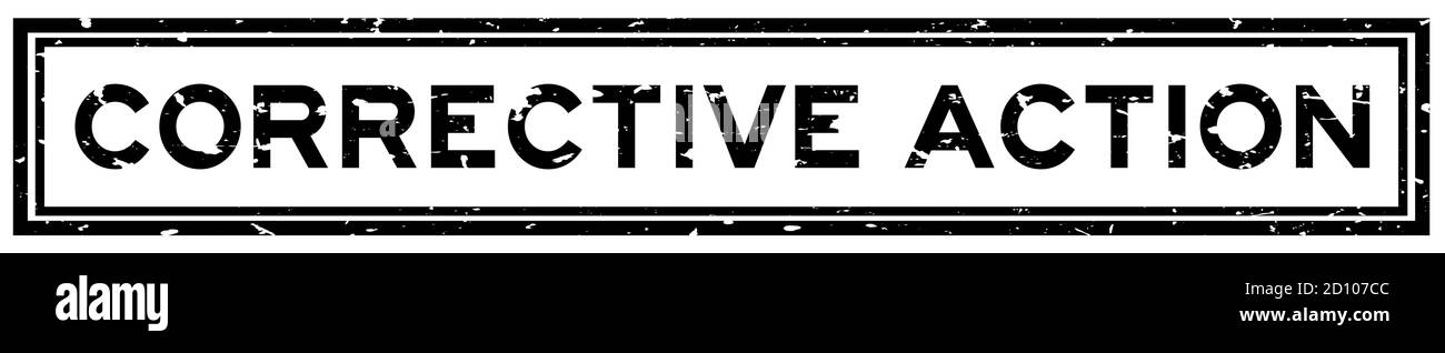 Grunge black corrective action word square rubber seal stamp on white ...