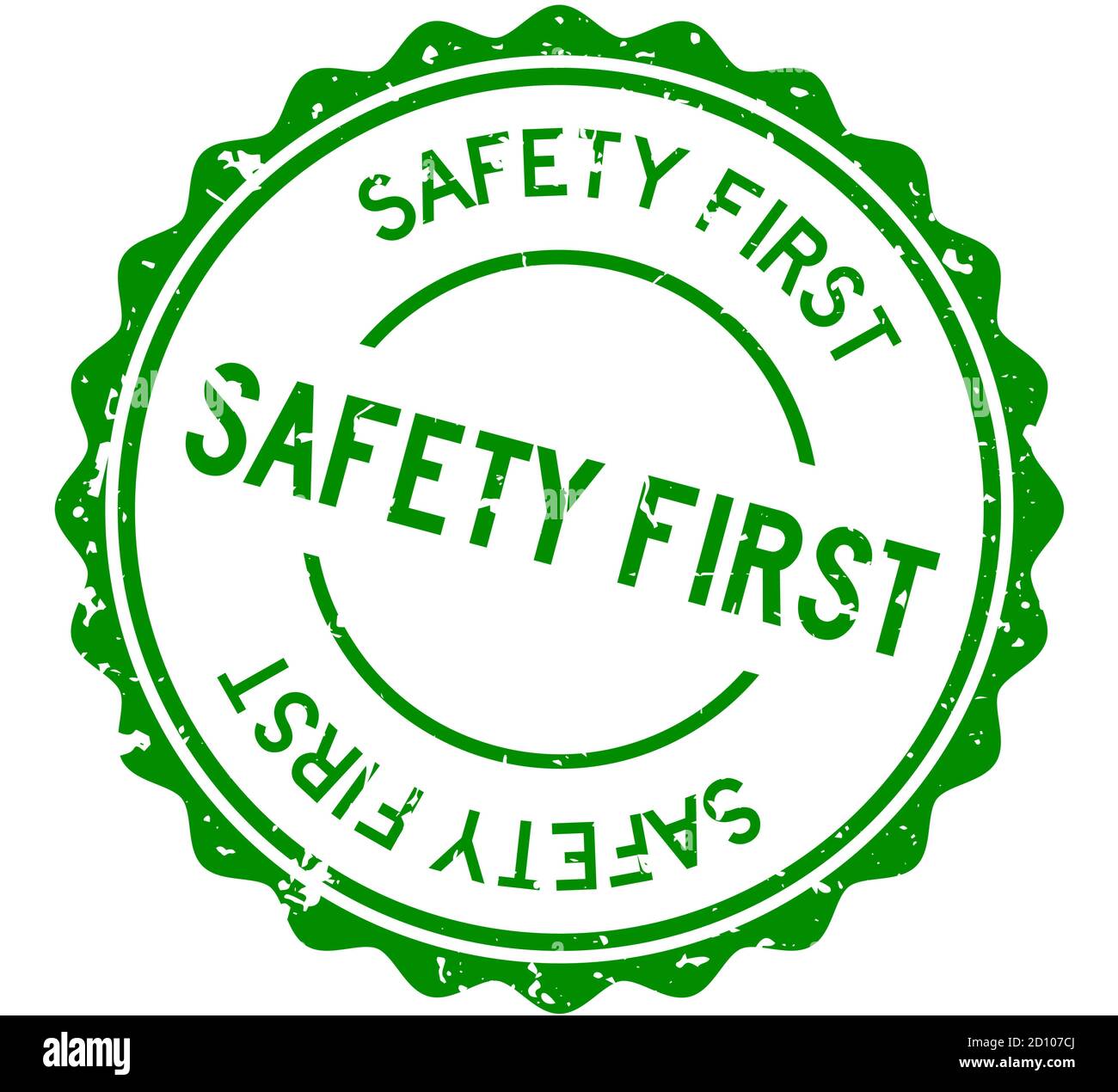 Grunge green safety first word round rubber seal stamp on white background Stock Vector Image ...