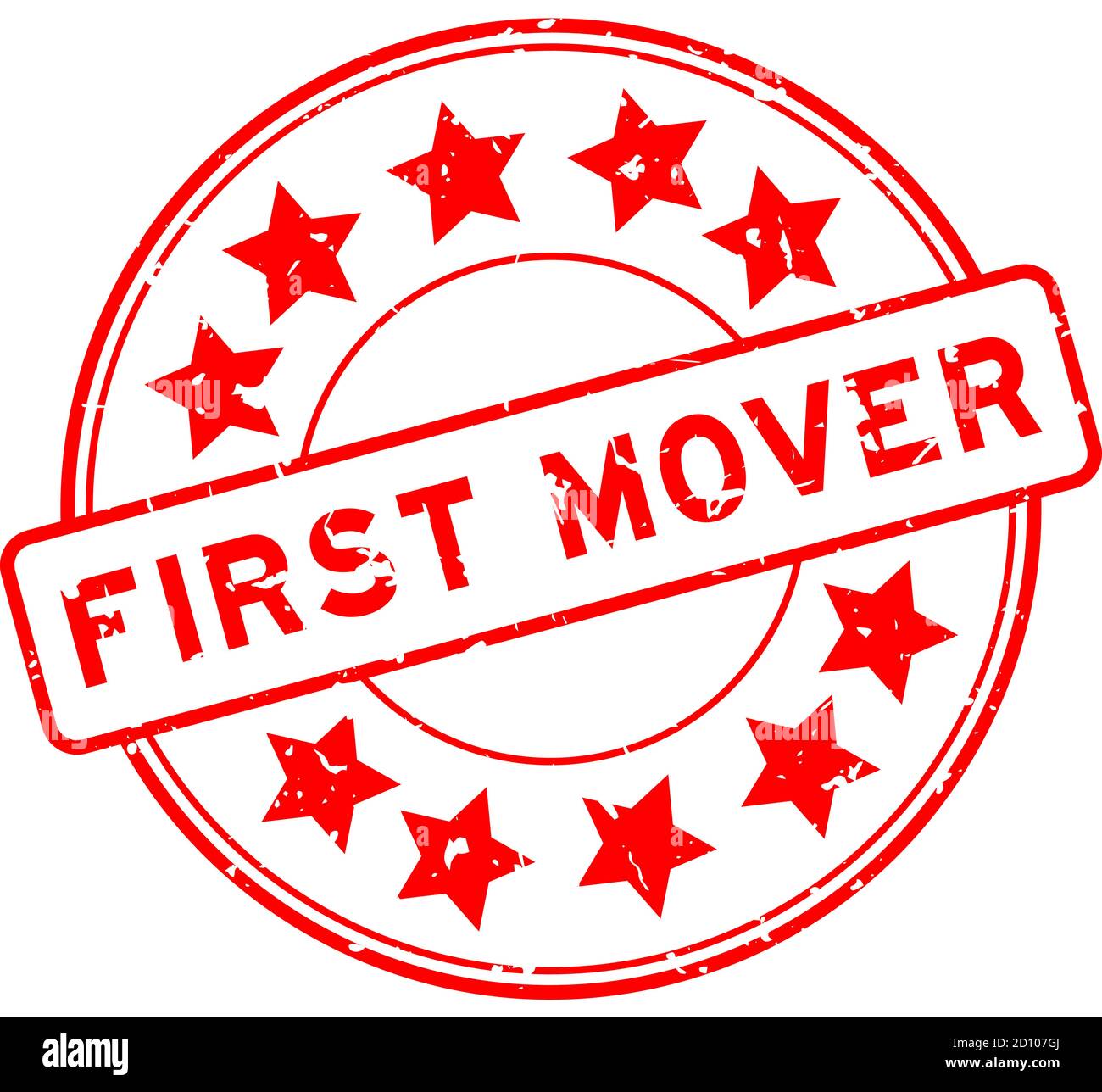 Grunge red first mover word with star icon round rubber seal stamp on ...
