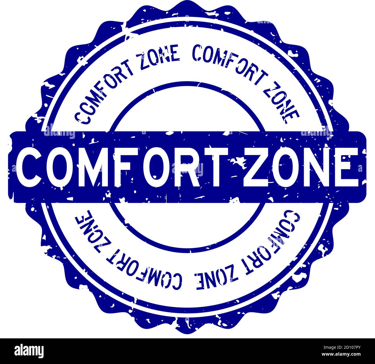 Grunge blue comfort zone word round rubber seal stamp on white ...