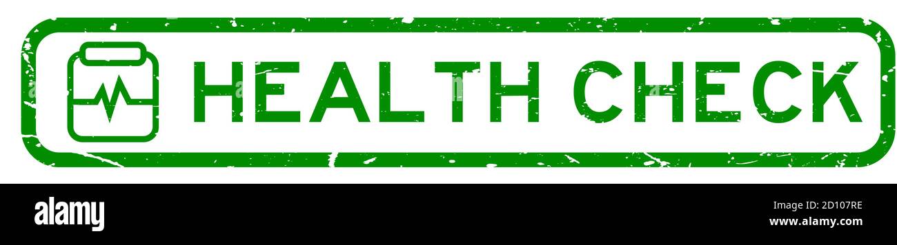 Grunge green health check word with chart and pulse sign icon square ...