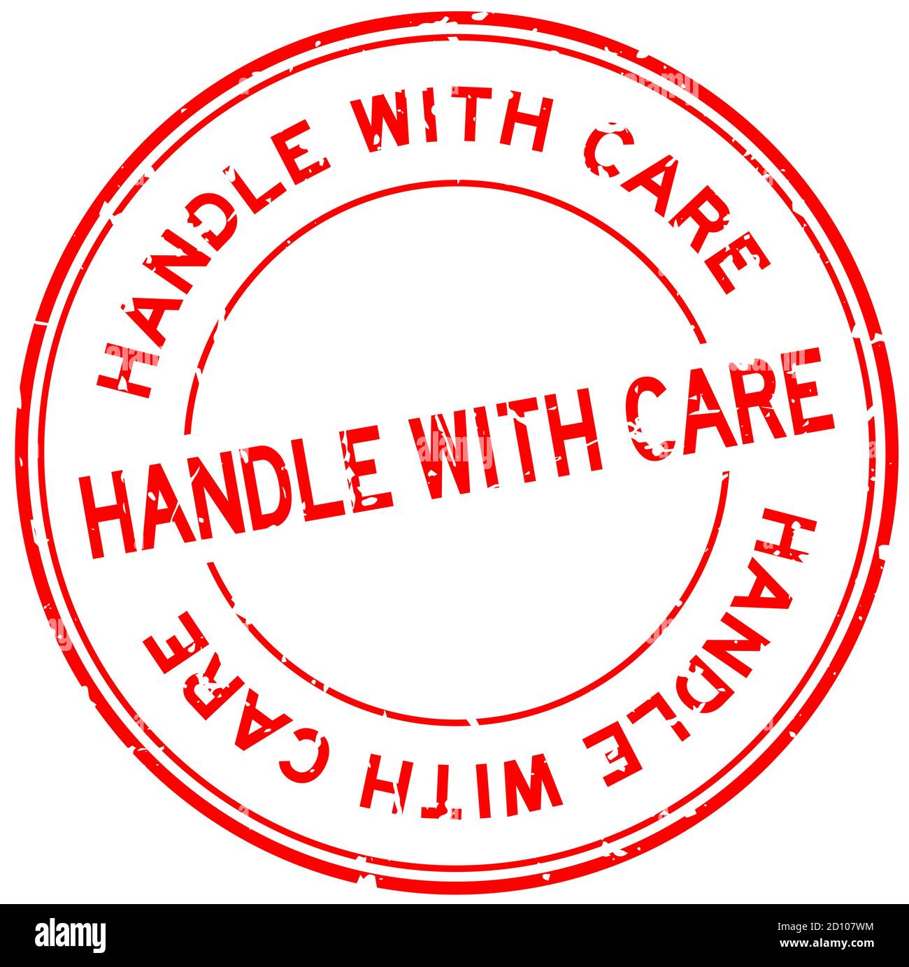 Grunge red handle with care word round rubber seal stamp on white ...