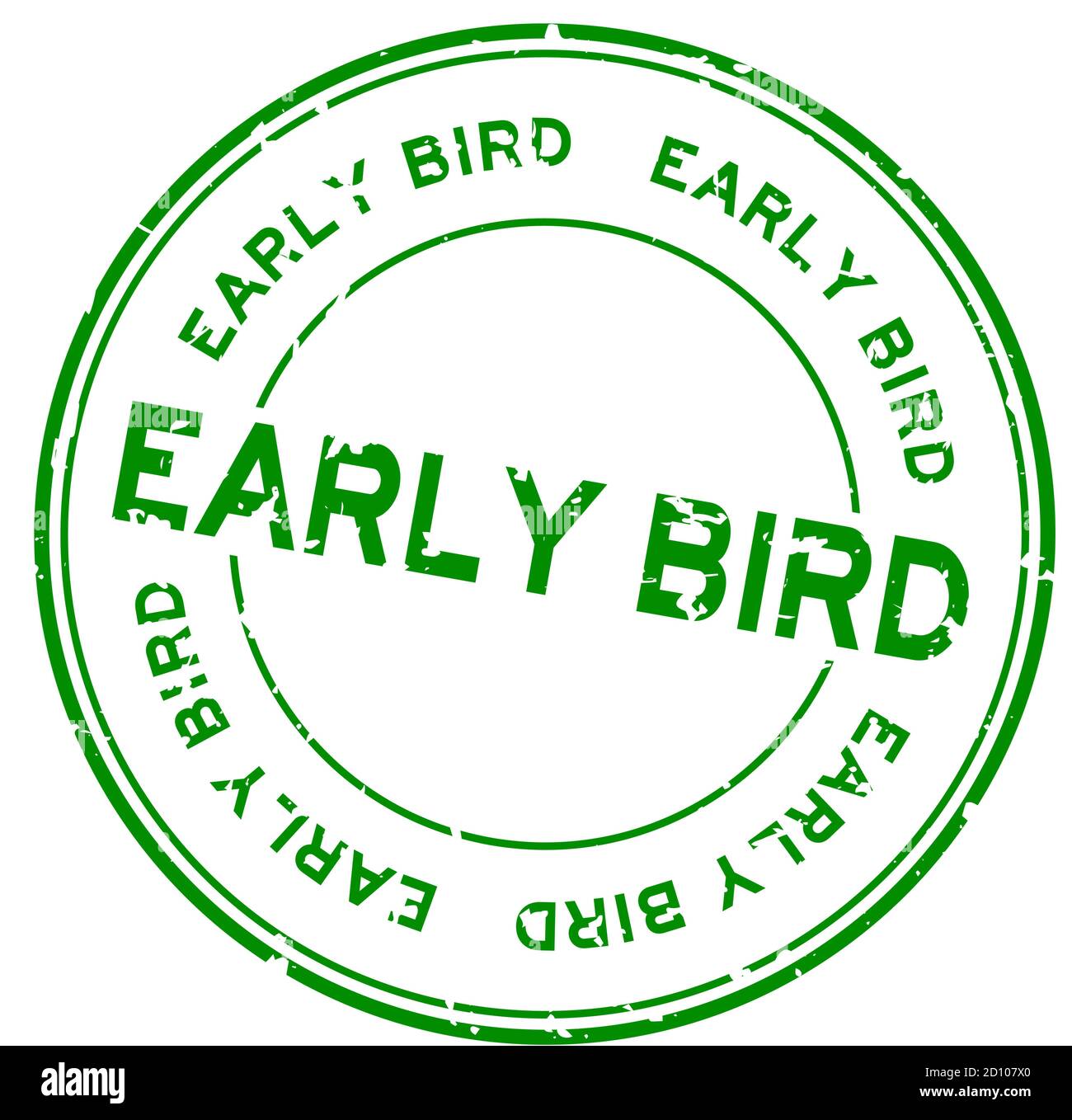 Grunge green early bird word round rubber seal stamp on white ...