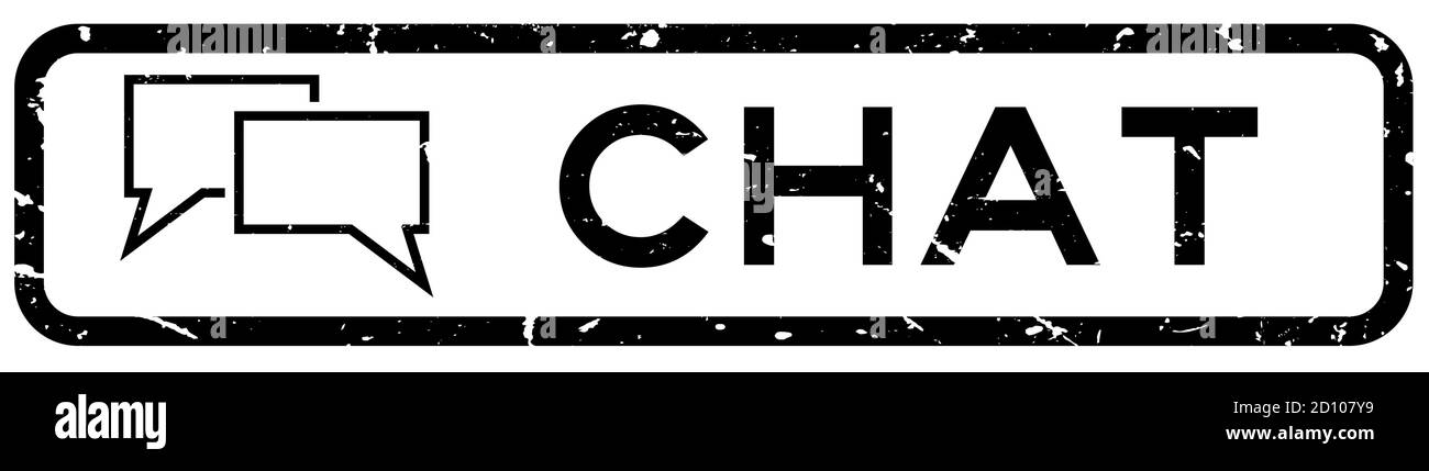 Grunge black chat word with speech communication icon square rubber ...