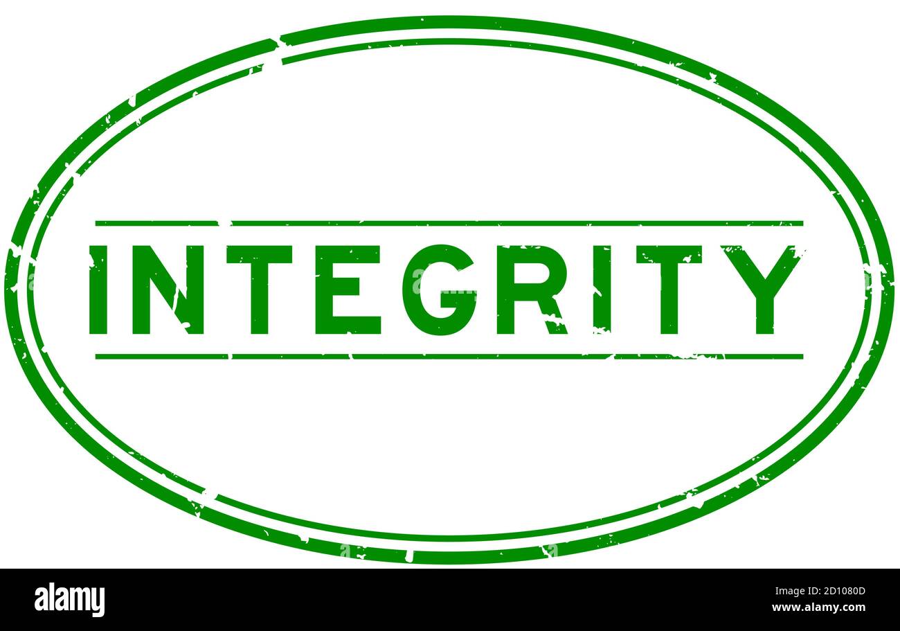 Grunge green integrity word oval rubber seal stamp on white background ...