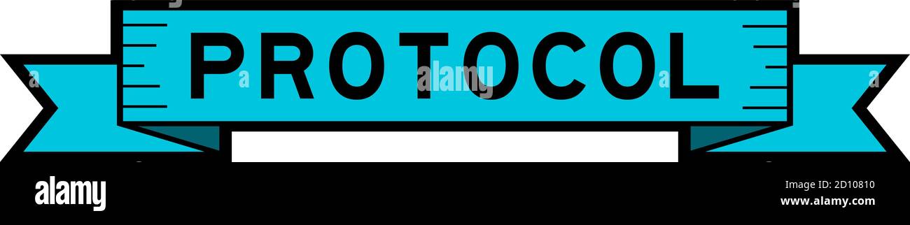 Vintage blue color label banner with word protocol on white background ...