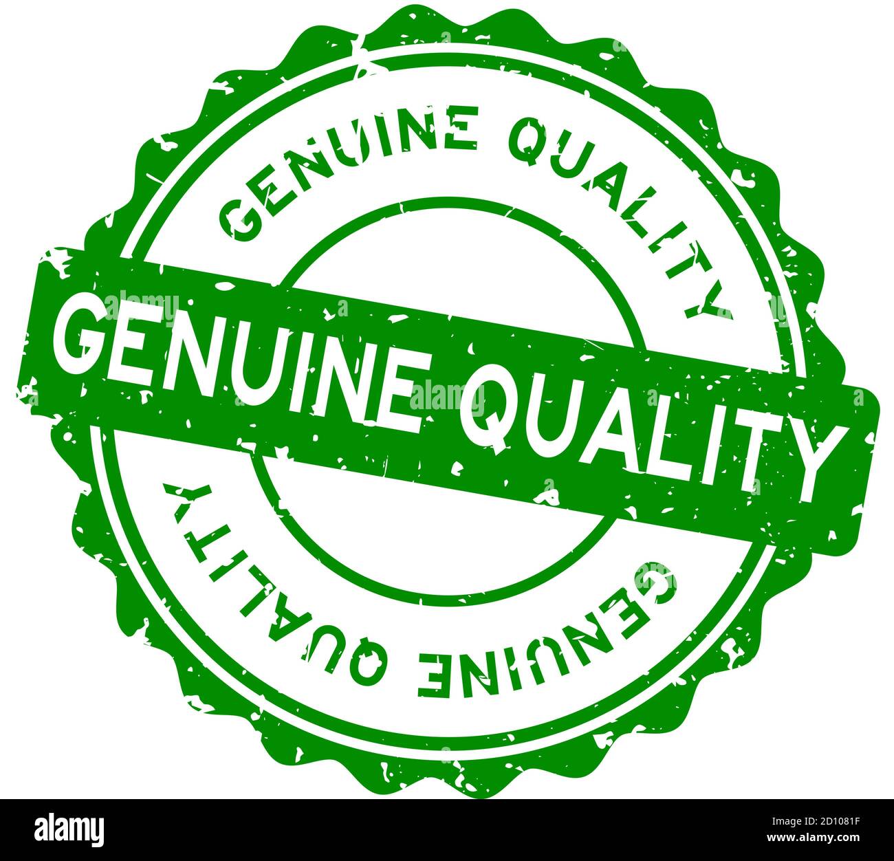 Grunge green genuine quality word round rubber seal stamp on white ...