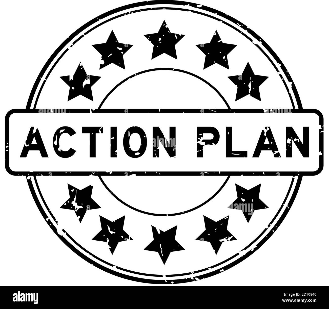 Grunge black action plan word with star icon round rubber seal stamp on ...