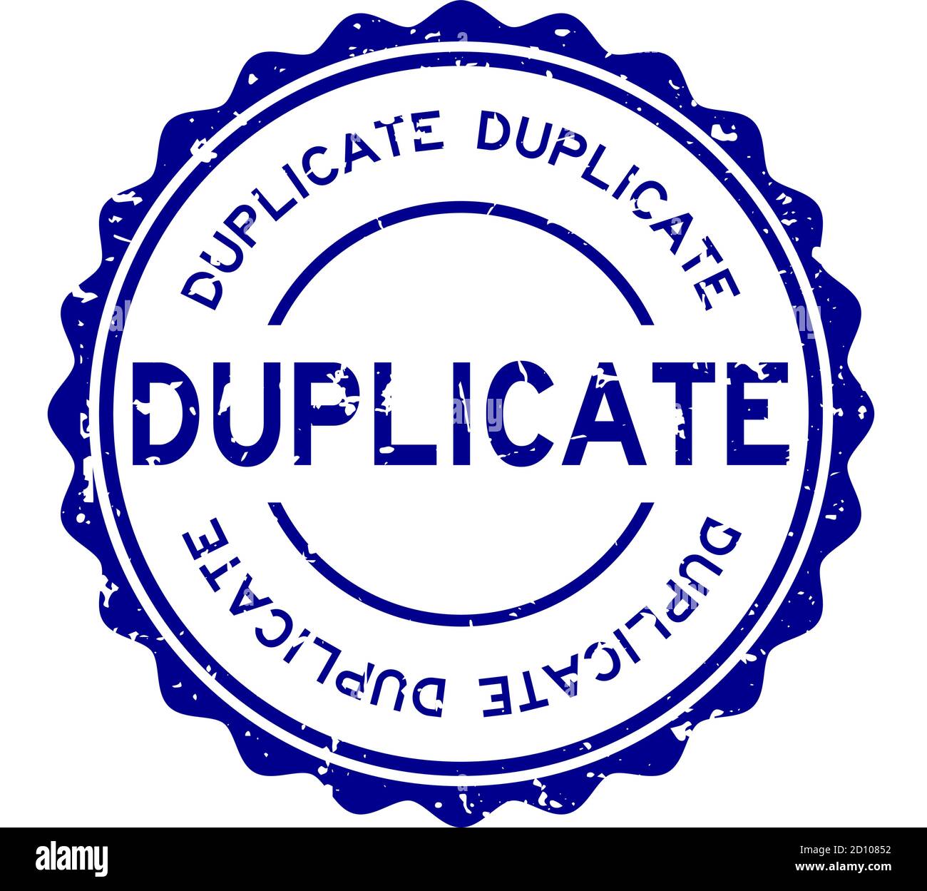 Grunge blue duplicate word round rubber seal stamp on white background ...