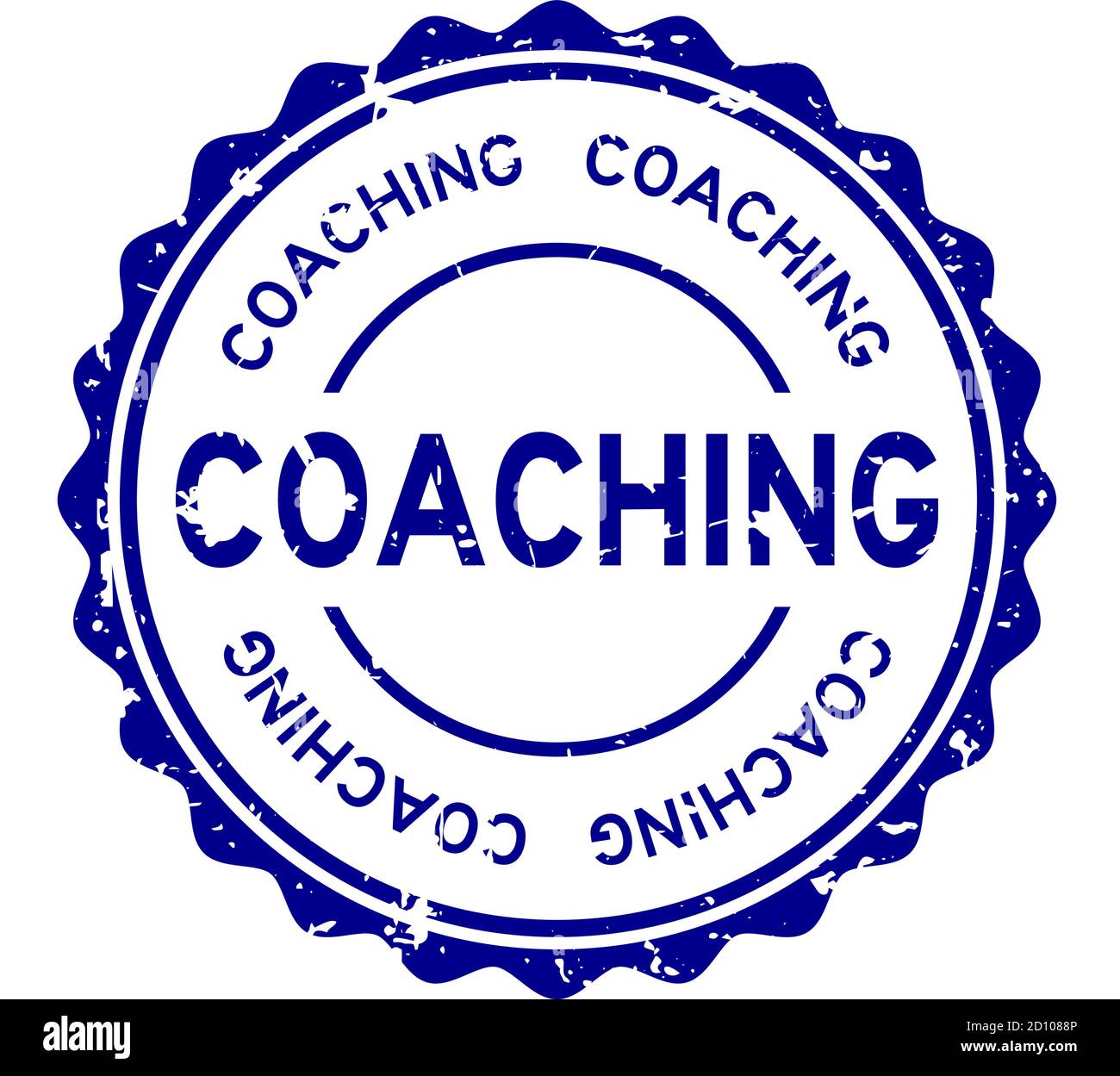 Grunge blue coaching word round rubber seal stamp on white background ...