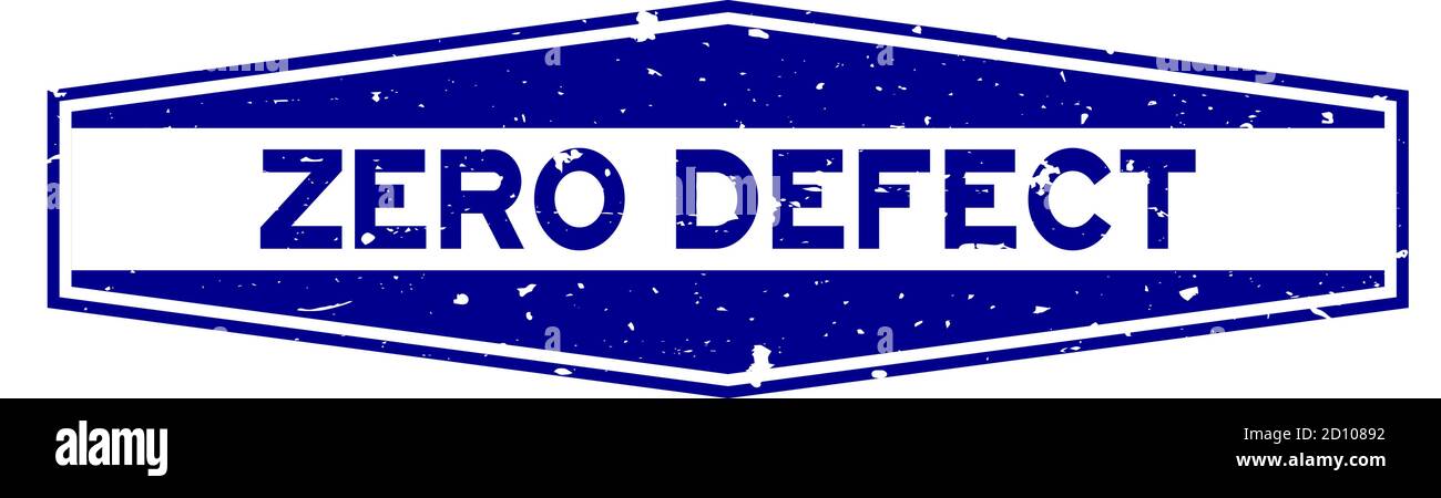 Grunge blue zero defect word hexagon rubber seal stamp on white ...