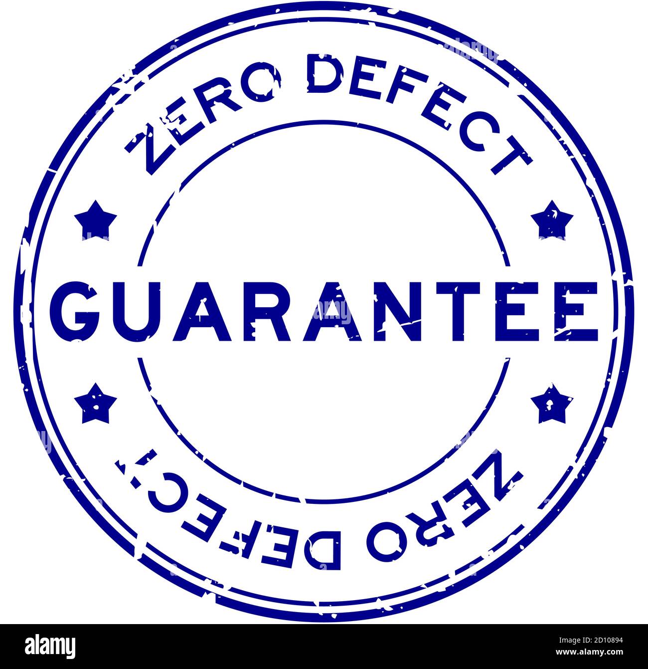 Grunge blue zero defect guarantee word round rubber seal stamp on white ...