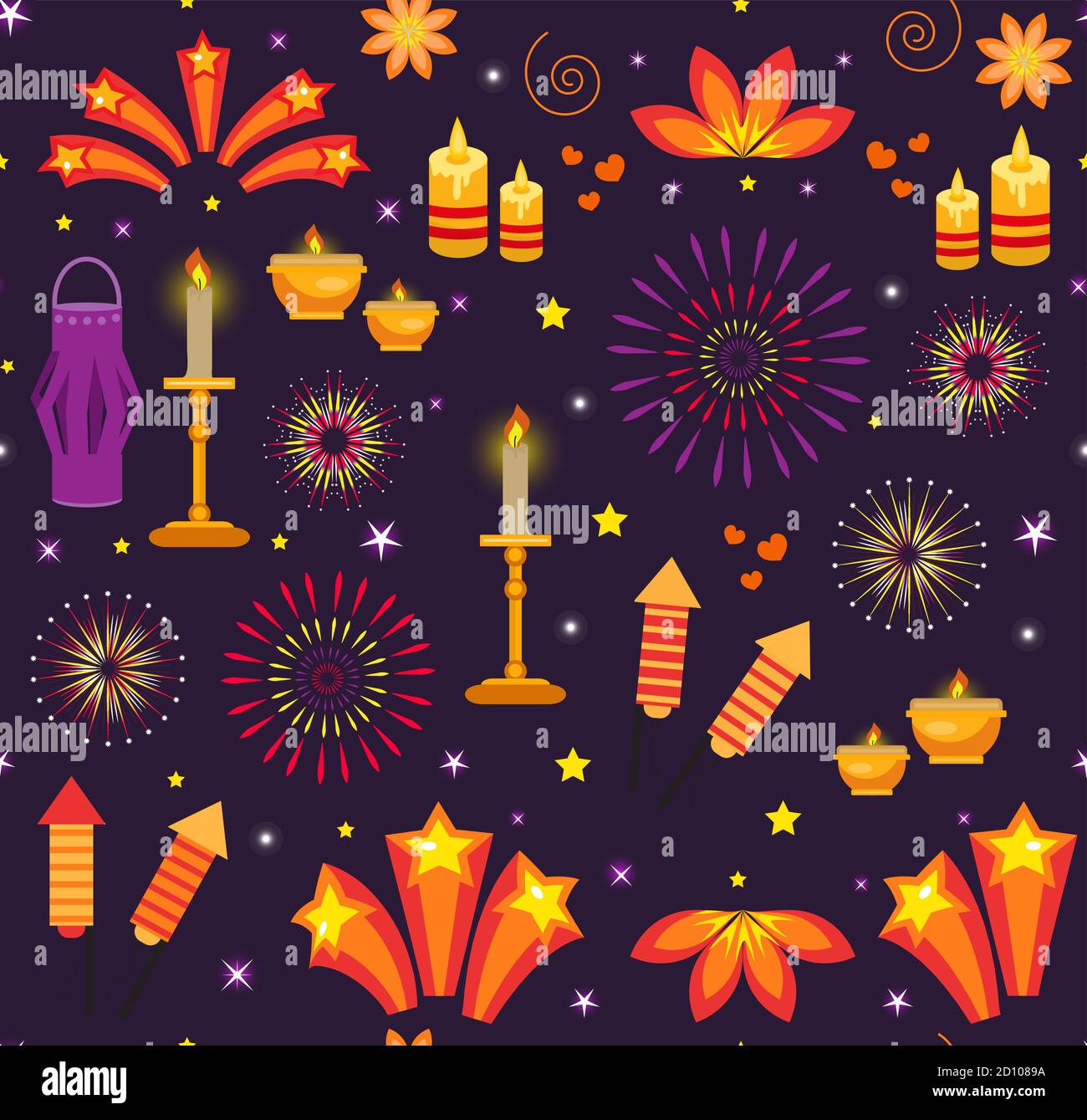 Diwali seamless pattern, india holiday lights repeating texture. Vector ...