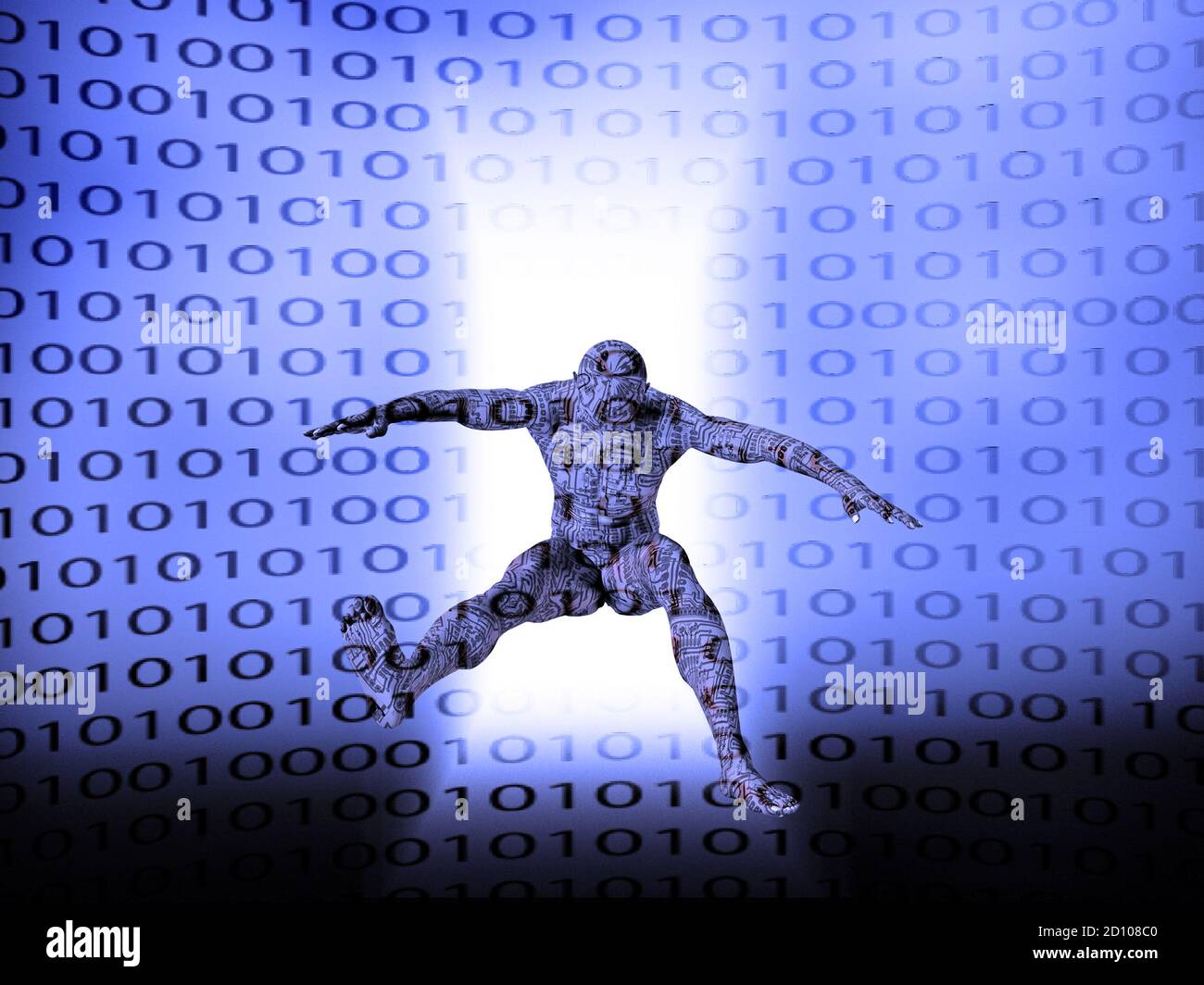 Droid jump. Binary code background Stock Photo - Alamy