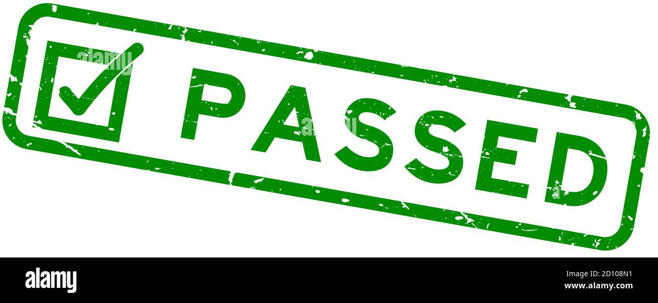 Grunge green passed with check mark icon square rubber seal stamp on ...