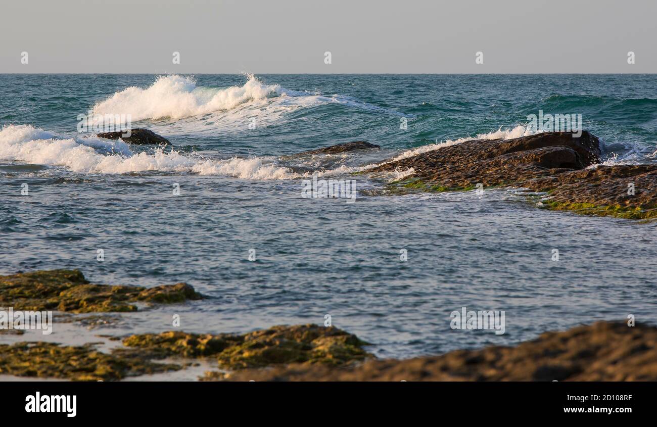 Strong waves on the coast of the Caspian Sea Stock Photo - Alamy