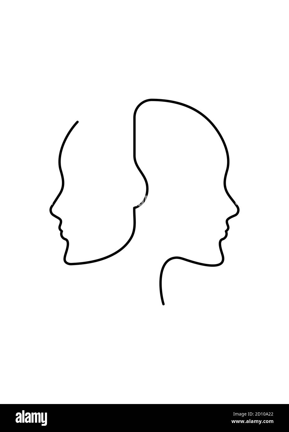 Poster drawn in continuous line consisting of two female profiles Stock ...