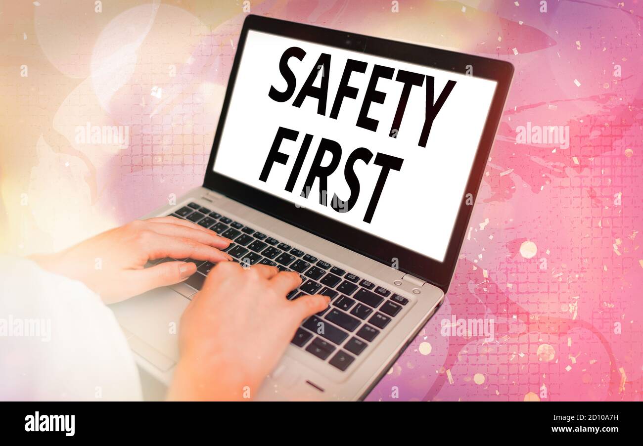 Word writing text Safety First. Business photo showcasing used to say ...