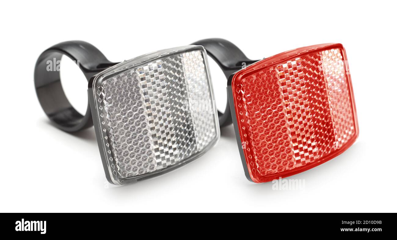 Two plastic reflectors for a bicycle isolated on white Stock Photo - Alamy