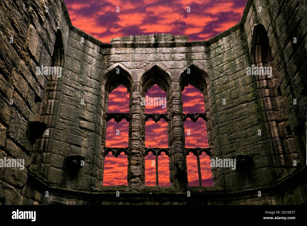 Inside the chapel of the 15th century Great Tower at Warkworth Castle ...