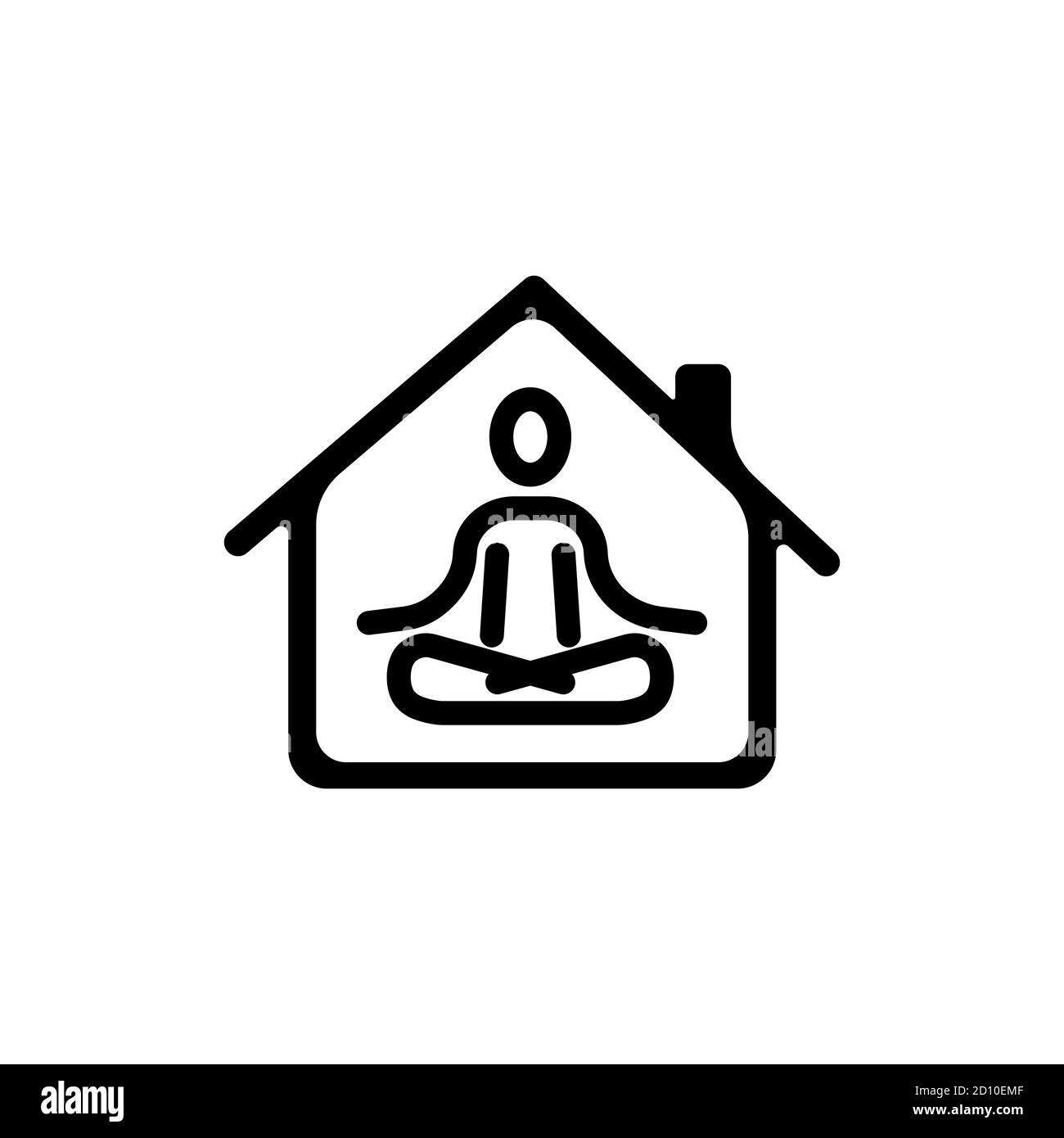 Happy woman doing yoga at home icon. Relaxation and concentration ...