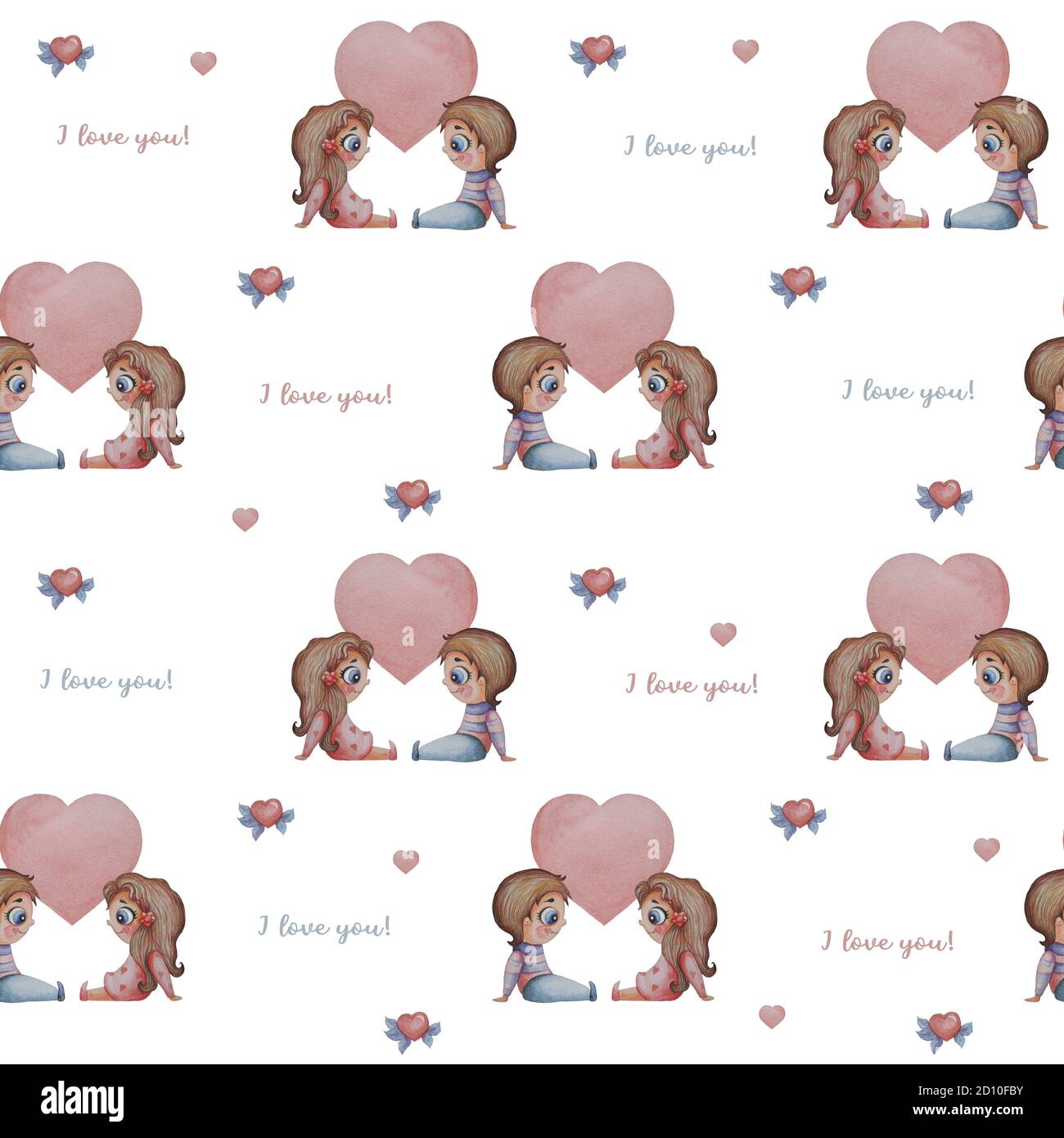Collection of cute children. Seamless patterns. Couple in love. Cute ...
