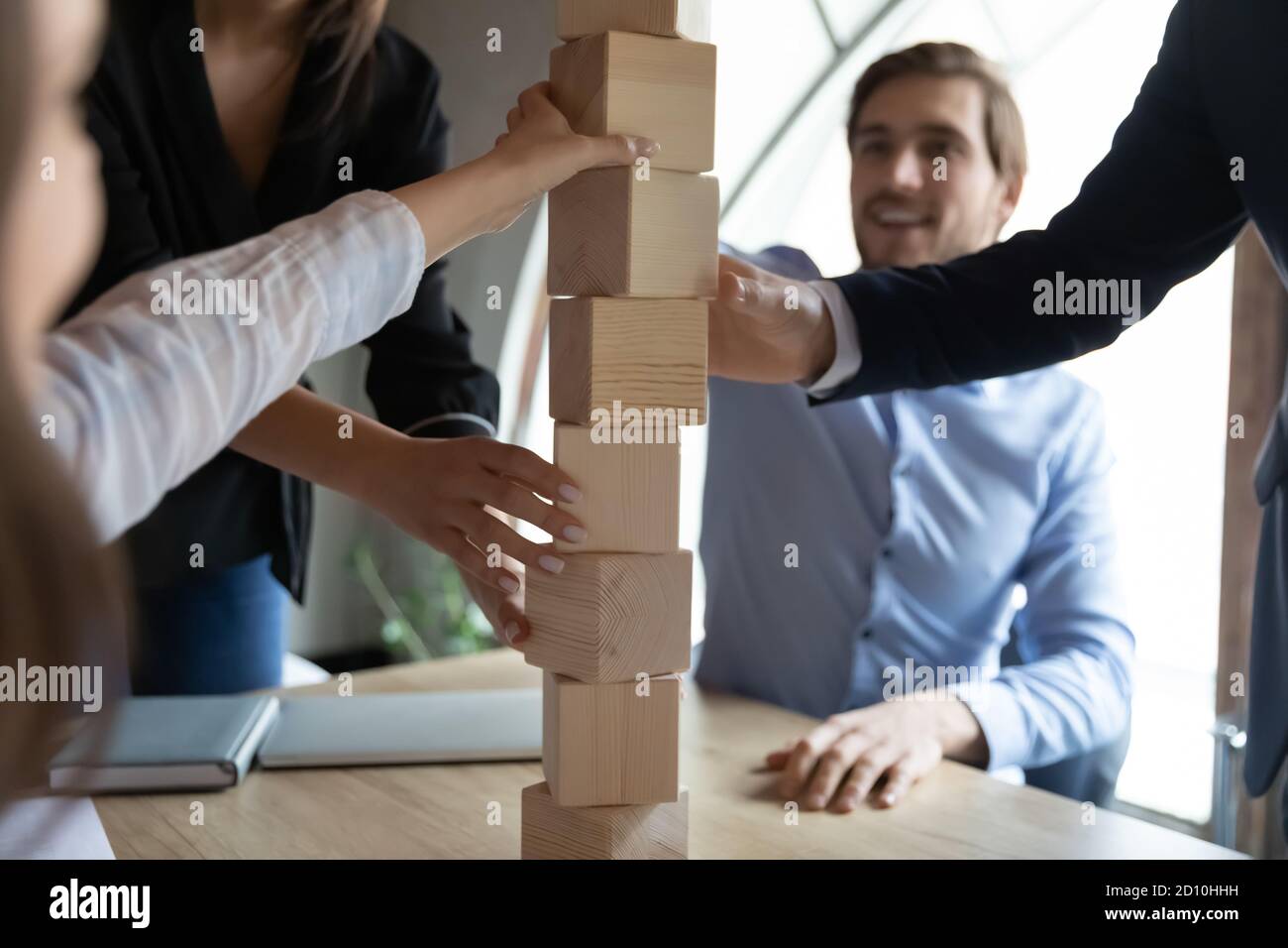 Wooden blocks tower hi-res stock photography and images - Alamy