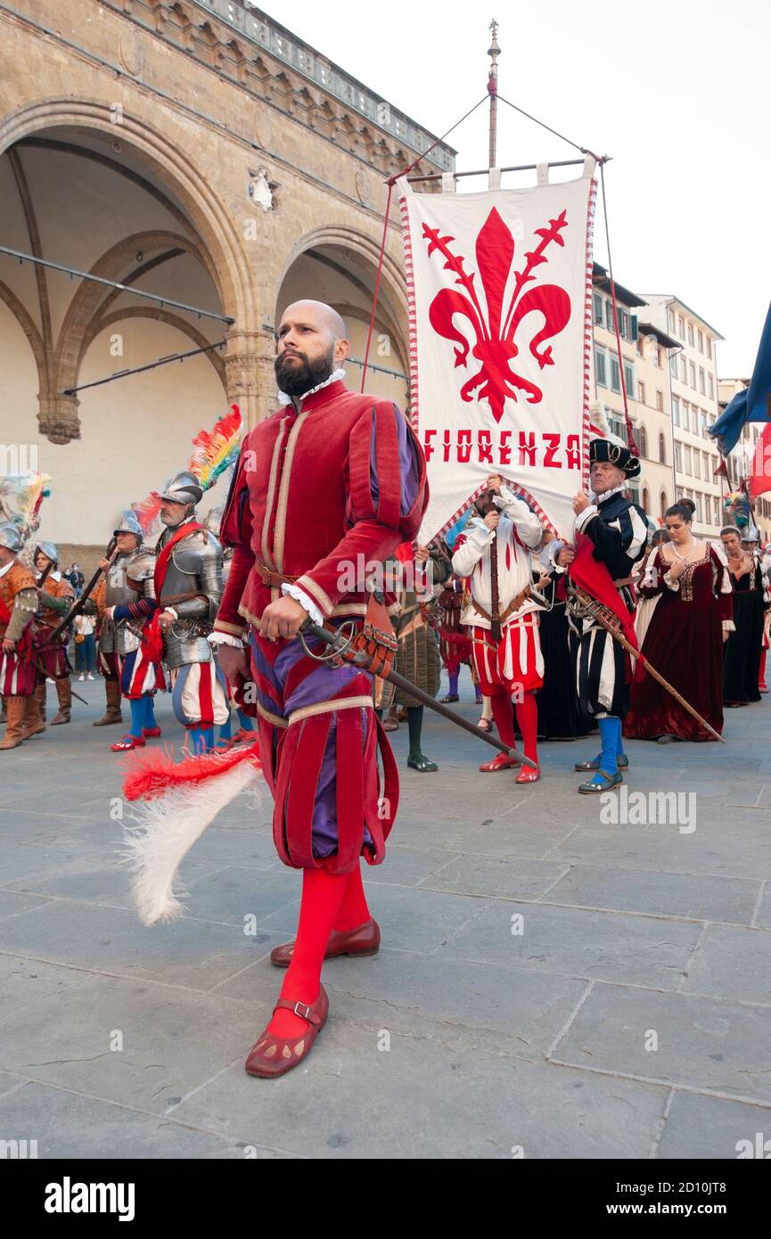 Florence, Italy - 2020, September 26: Figurants in armour parade ...