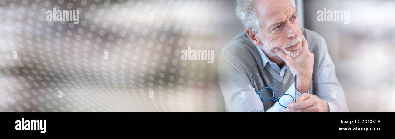 Portrait of pensive senior businessman; panoramic banner Stock Photo ...