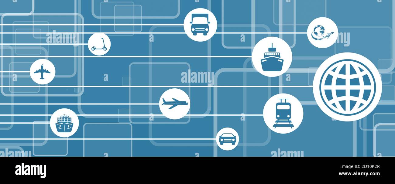 Concept of global transportation with connected icons Stock Photo - Alamy