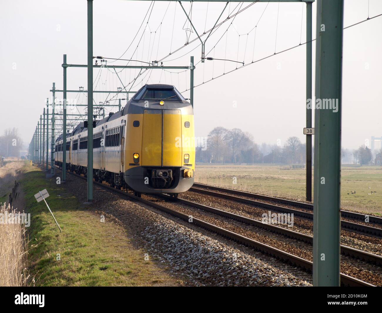 ICM koploper intercity train at the railroad track at Moordrecht ...