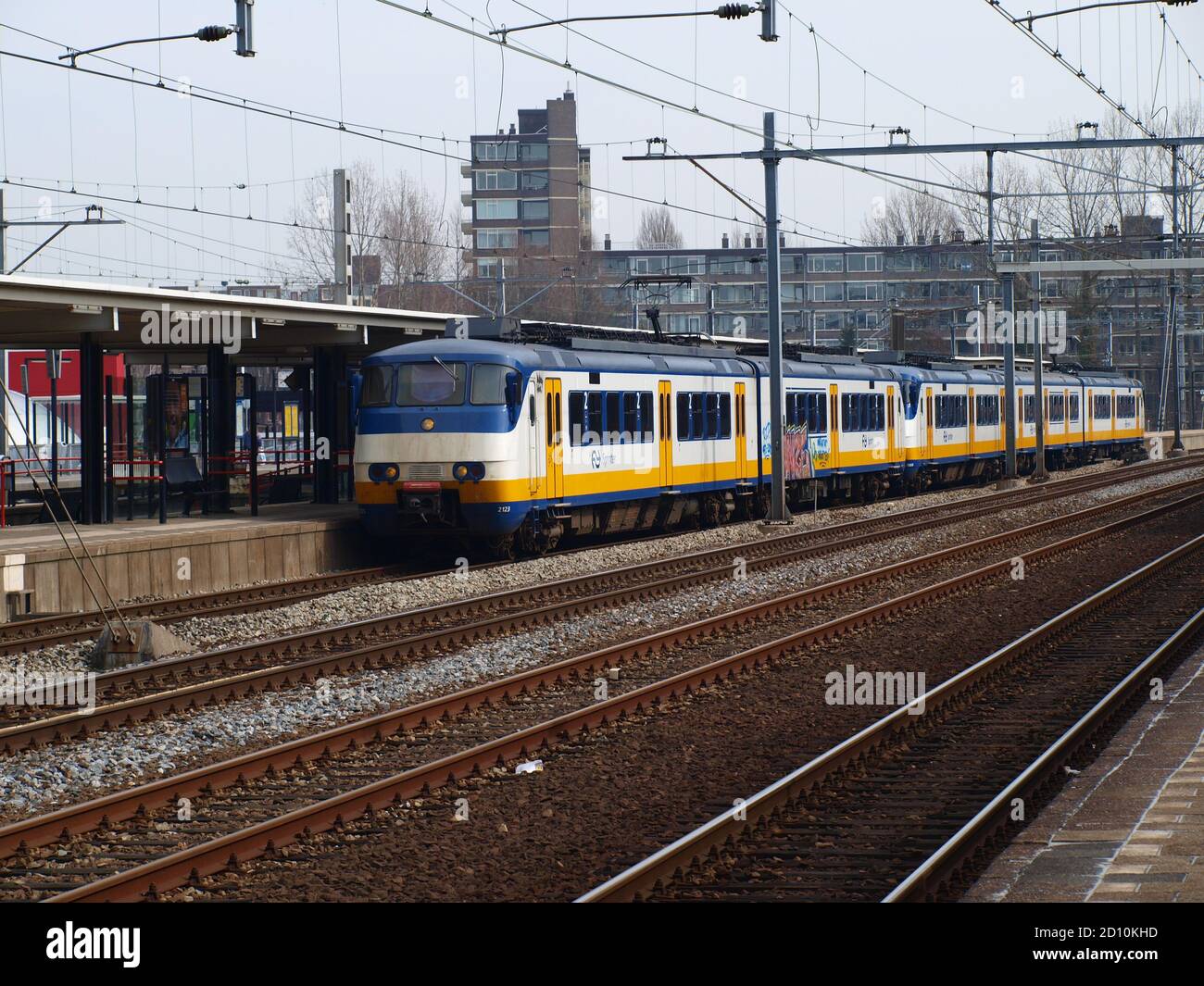 Local commuter train named sprinter at the railroad station of Gouda in ...