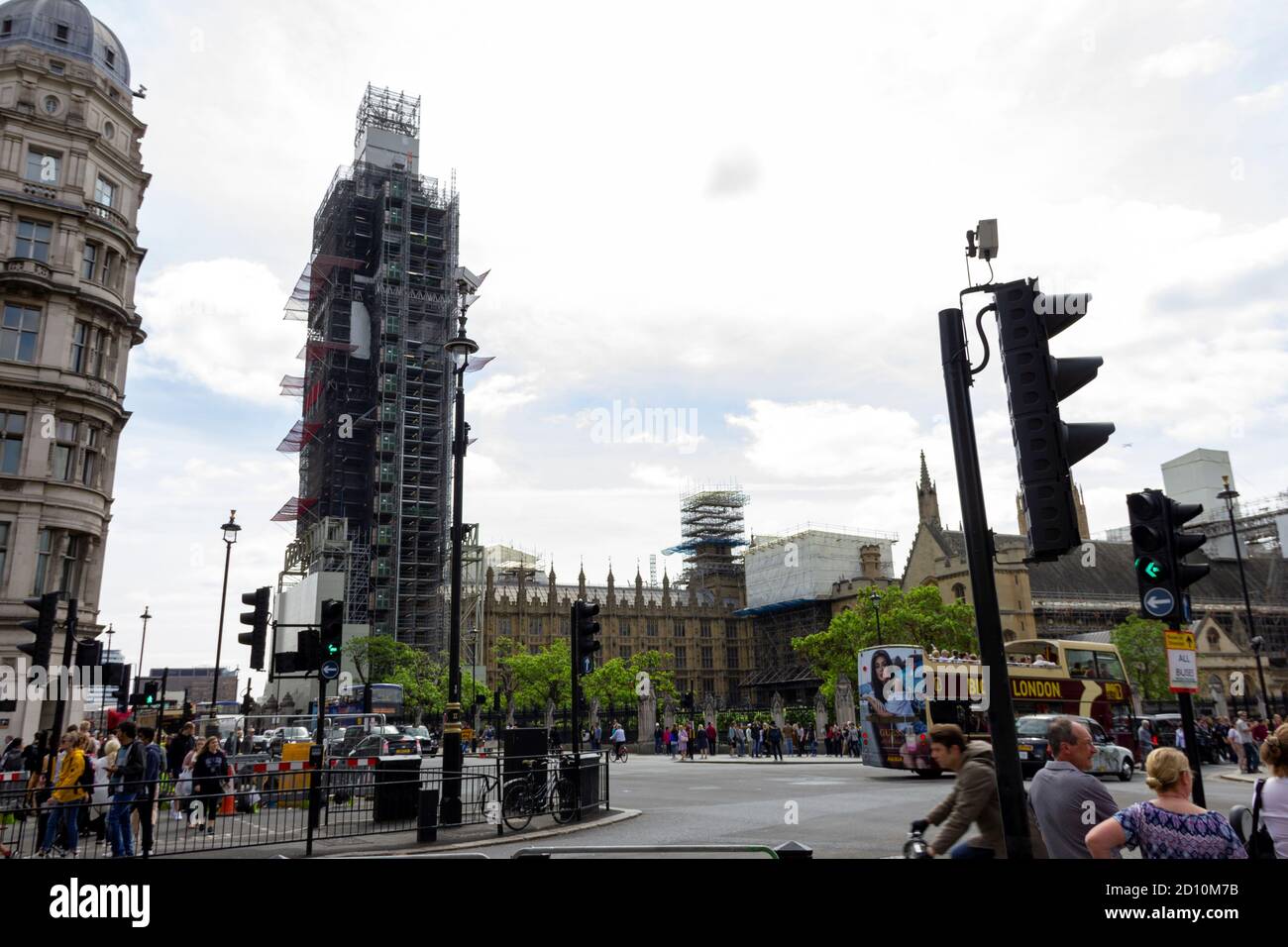 London, England - May 26 2019: A streetview photo of an intersection ...