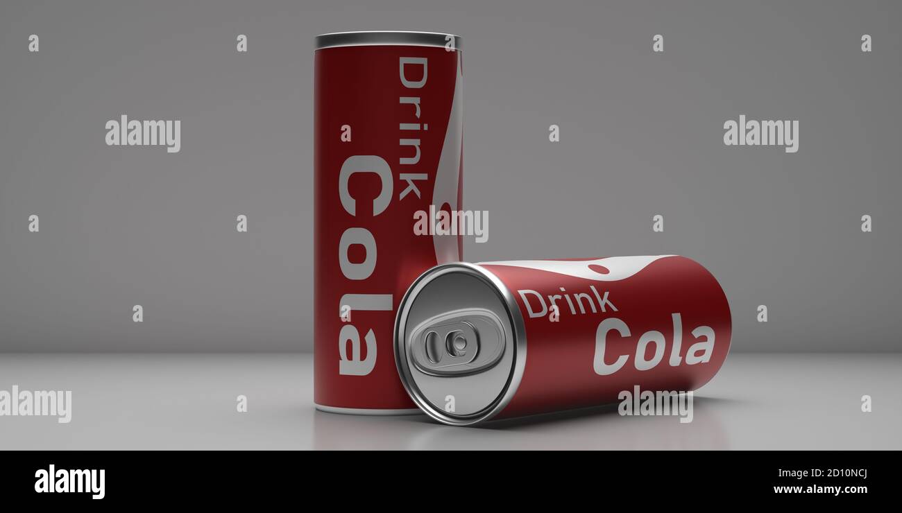 Cola drink cans. Carbonated soft beverage, refreshment packaging ...