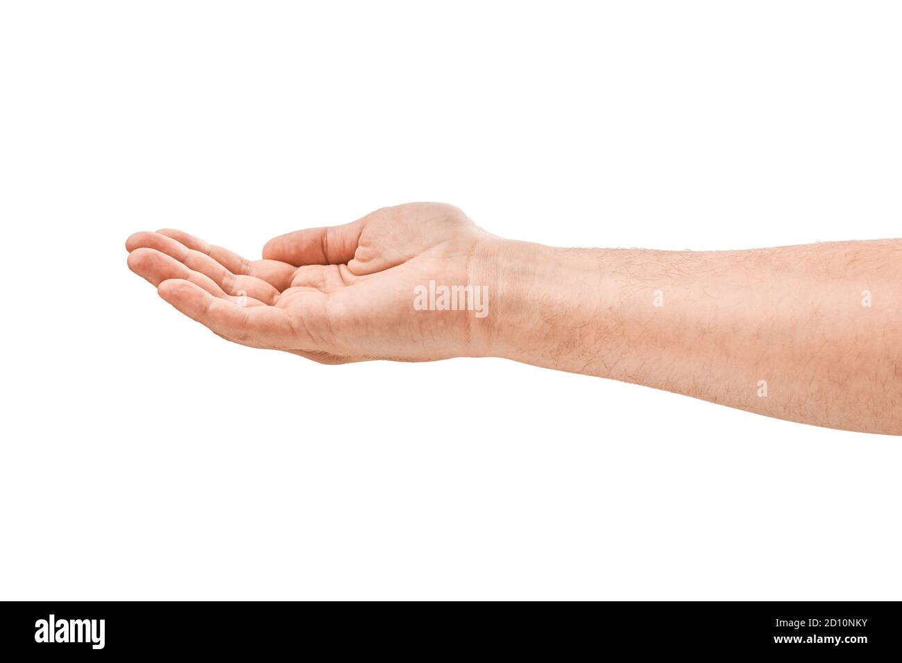 Open Palm hand gesture of male hand isolated against white background ...