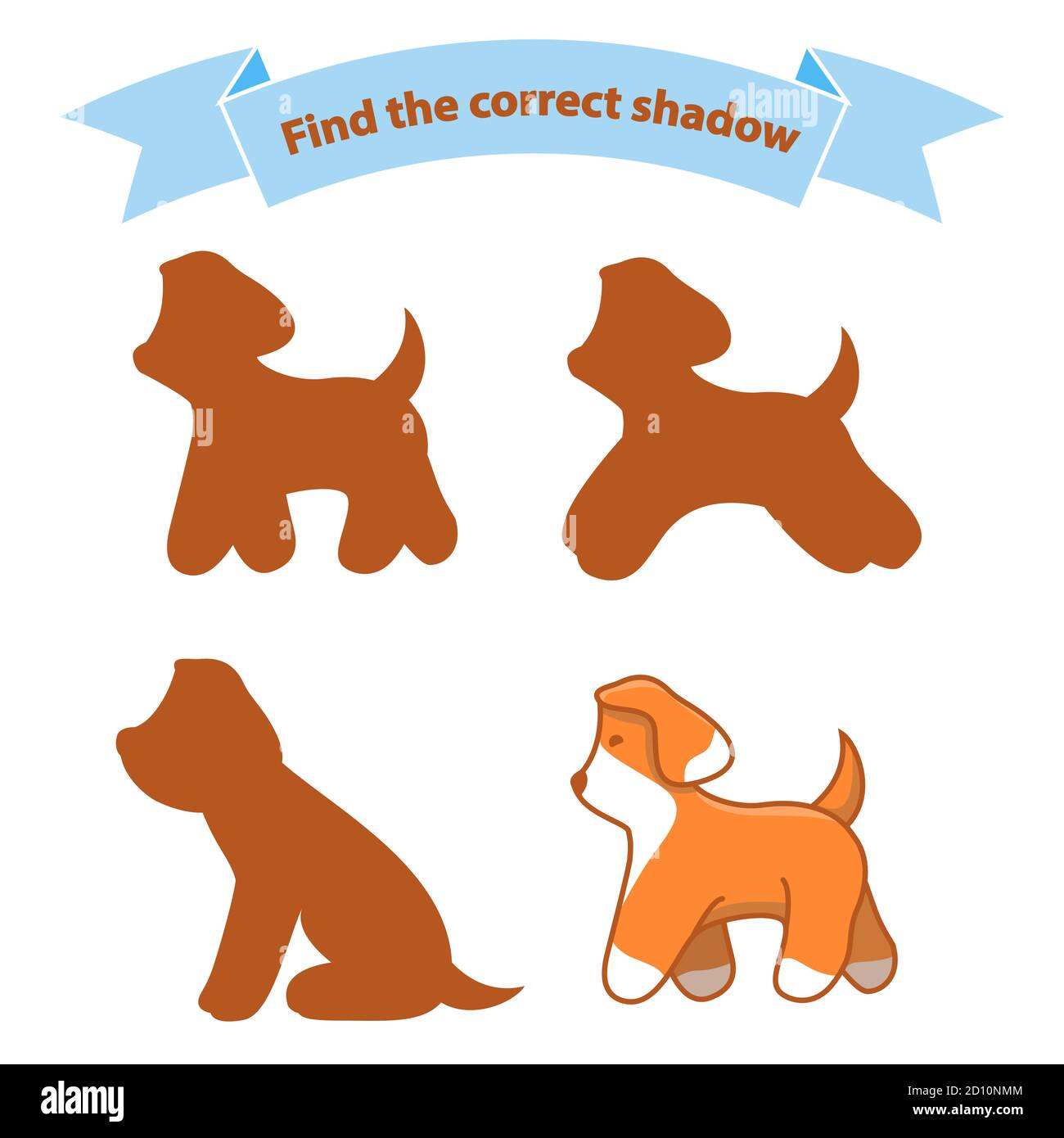 Find the correct shadow dog.Educational game for children cute puppy ...